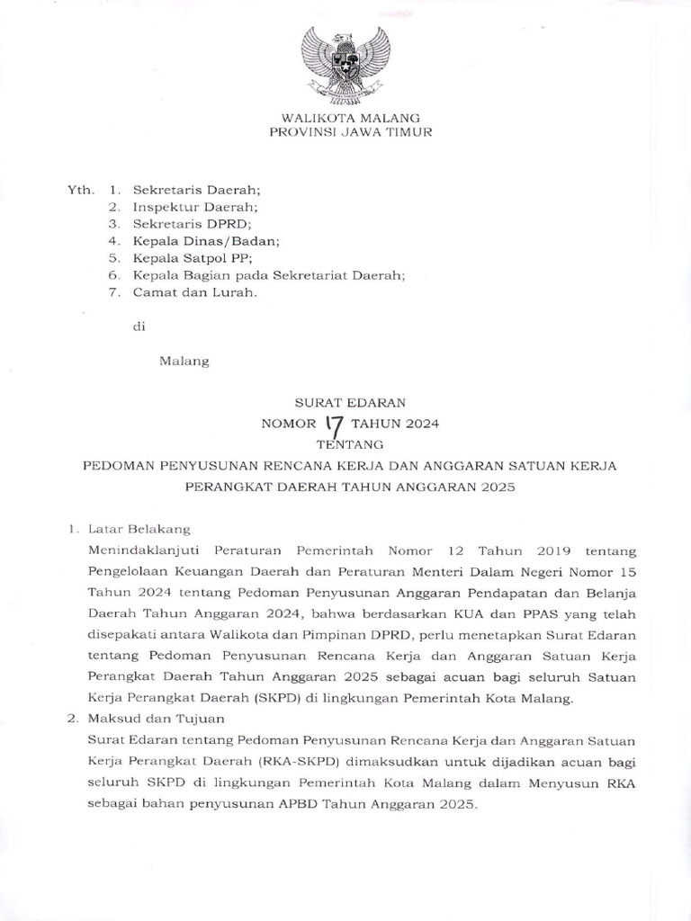 SE Pedoman Penyusunan RKA SKPD TA 2025 | PDF