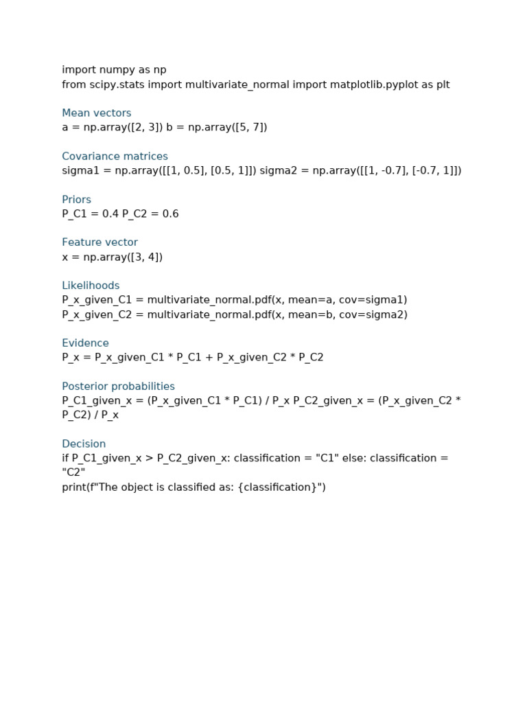 Multivariate Normal Classification Example | PDF