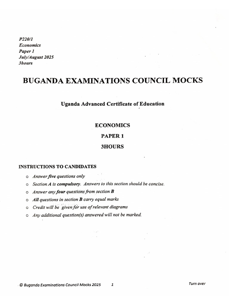 Buganda Mock Econ 1&2, 2025 | PDF