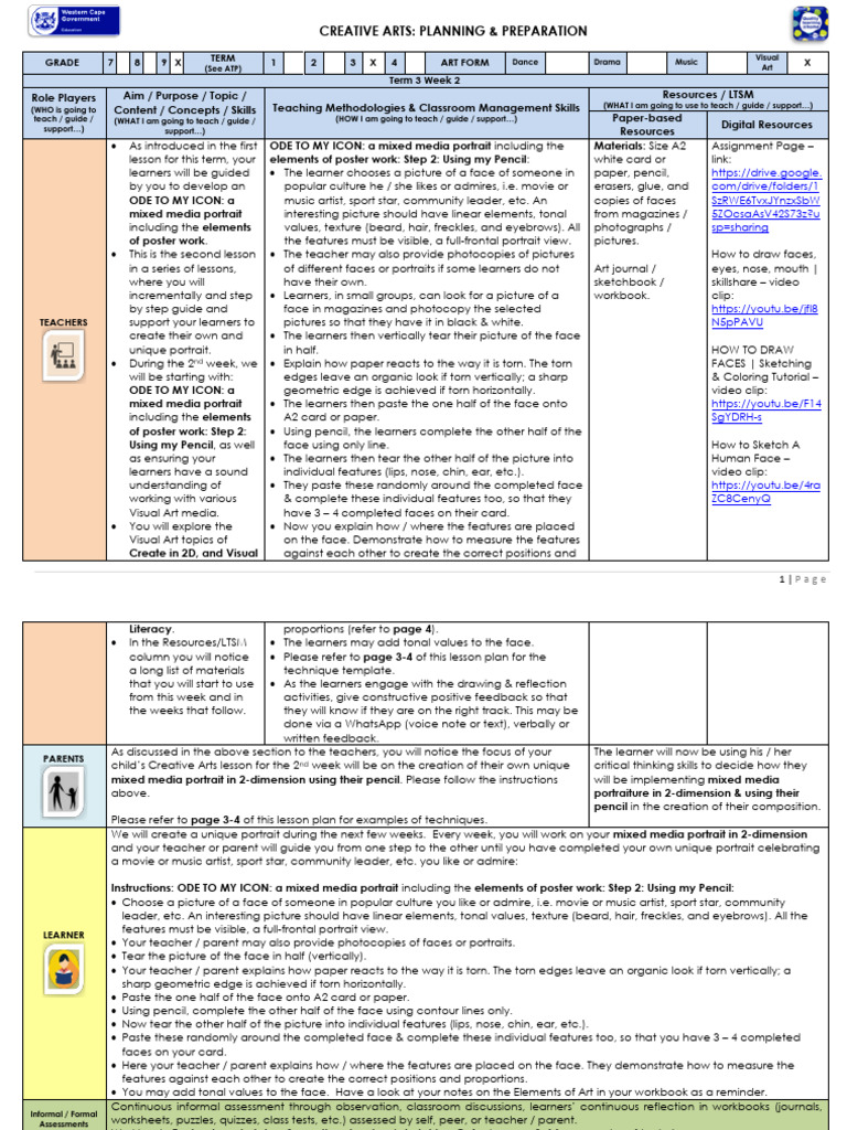 Mixed Media Portrait Creation Guide | PDF | Lesson Plan | Drawing