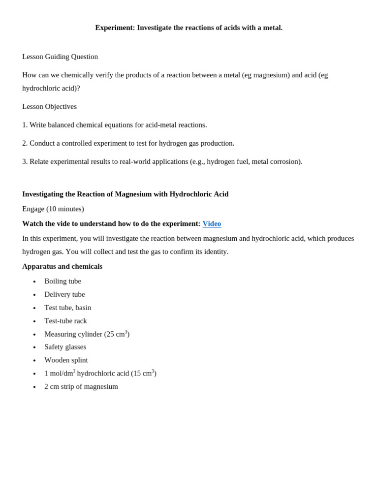 Magnesium and HCl Reaction Experiment | PDF | Experiment | Magnesium