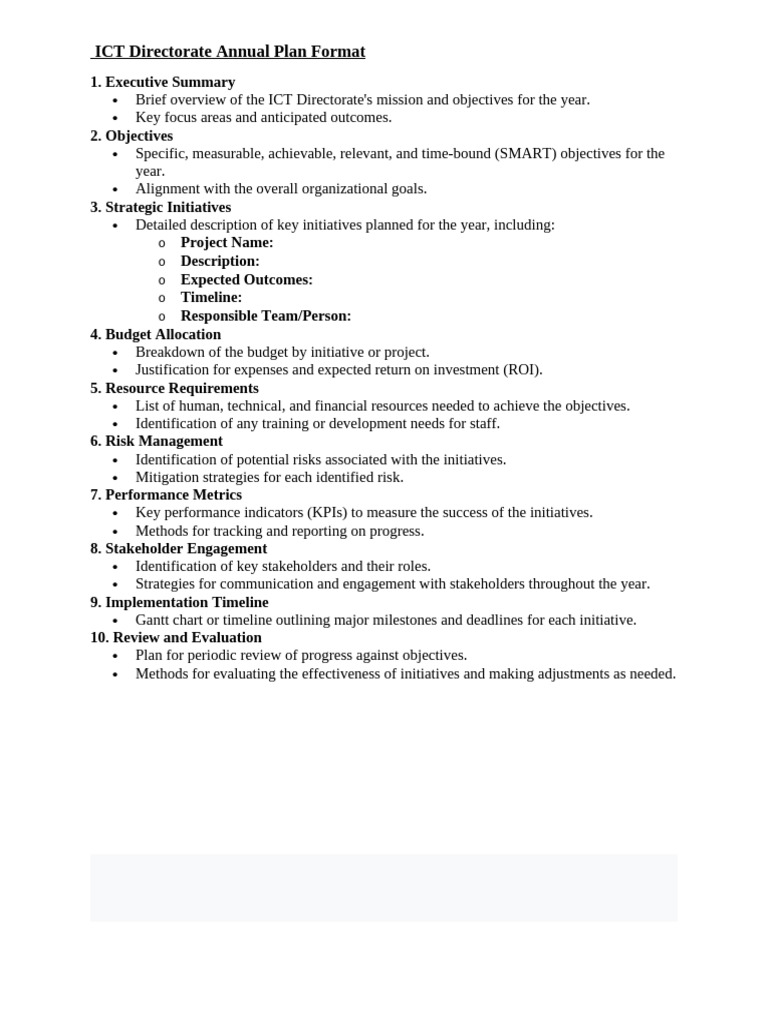 ICT Directorate Annual Plan Format | PDF
