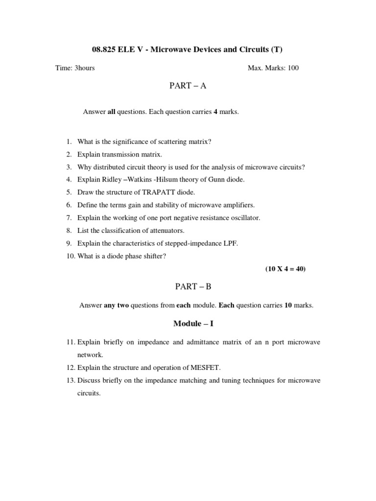 Microwave Devices and Circuits Exam Guide | PDF