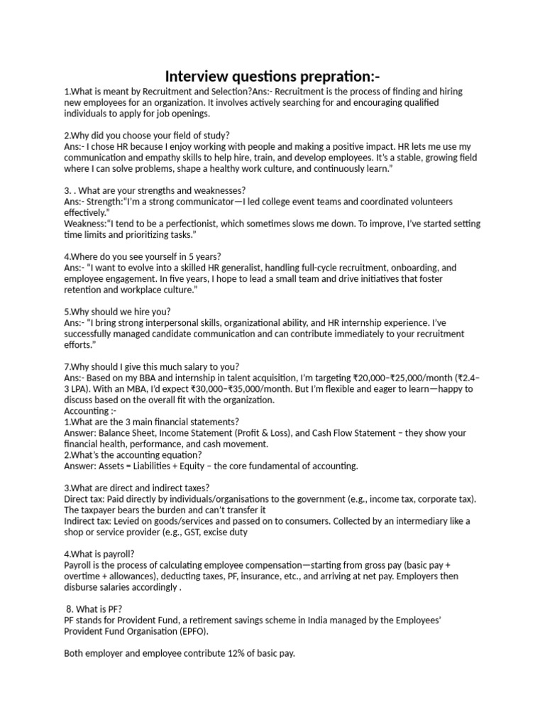 Essential Interview Questions & Answers | PDF | Taxes | Payroll