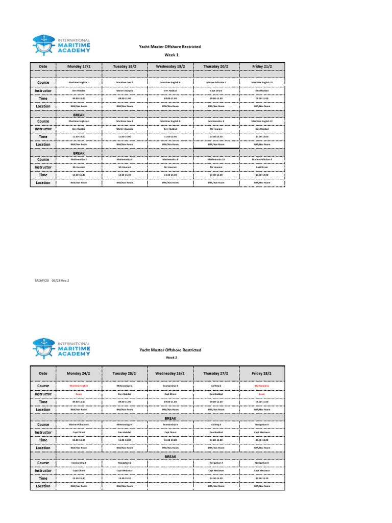 Yacht Master Offshore Course Schedule | PDF | Freight Transport | Oceans