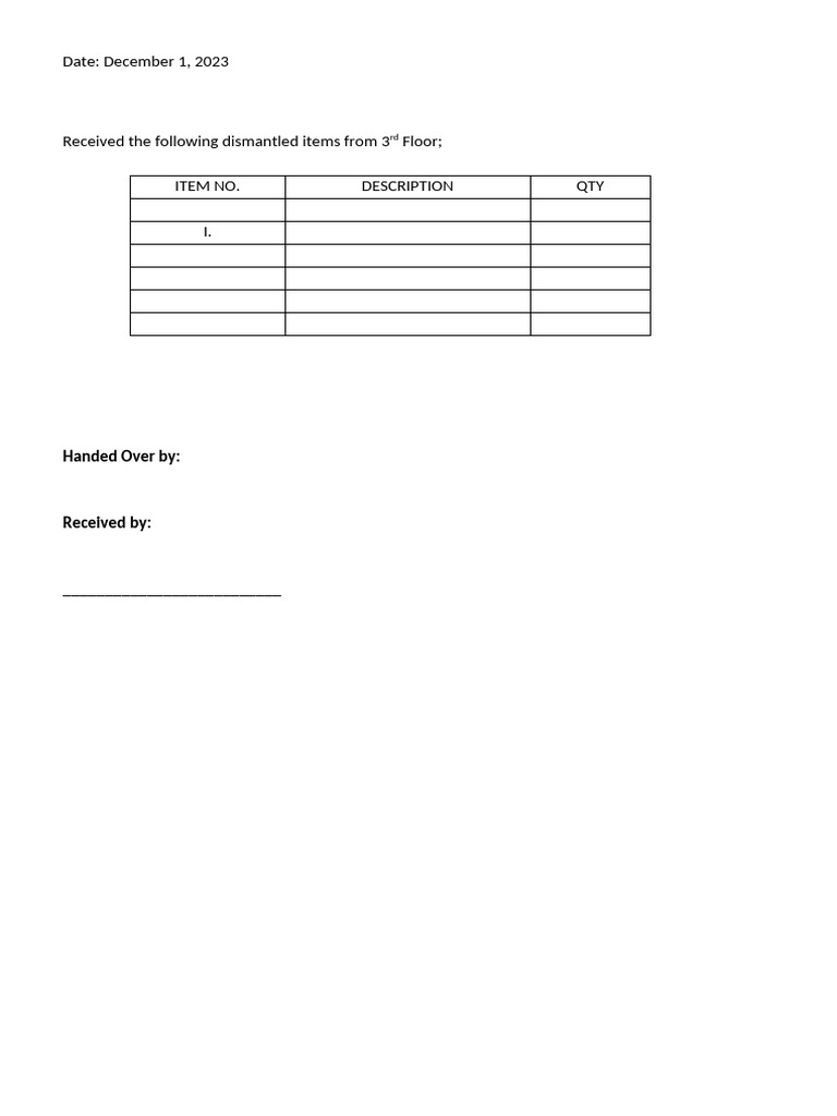 Hand Over Form | PDF