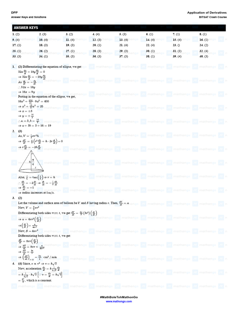 Solution Application of Derivatives | PDF | Slope | Tangent