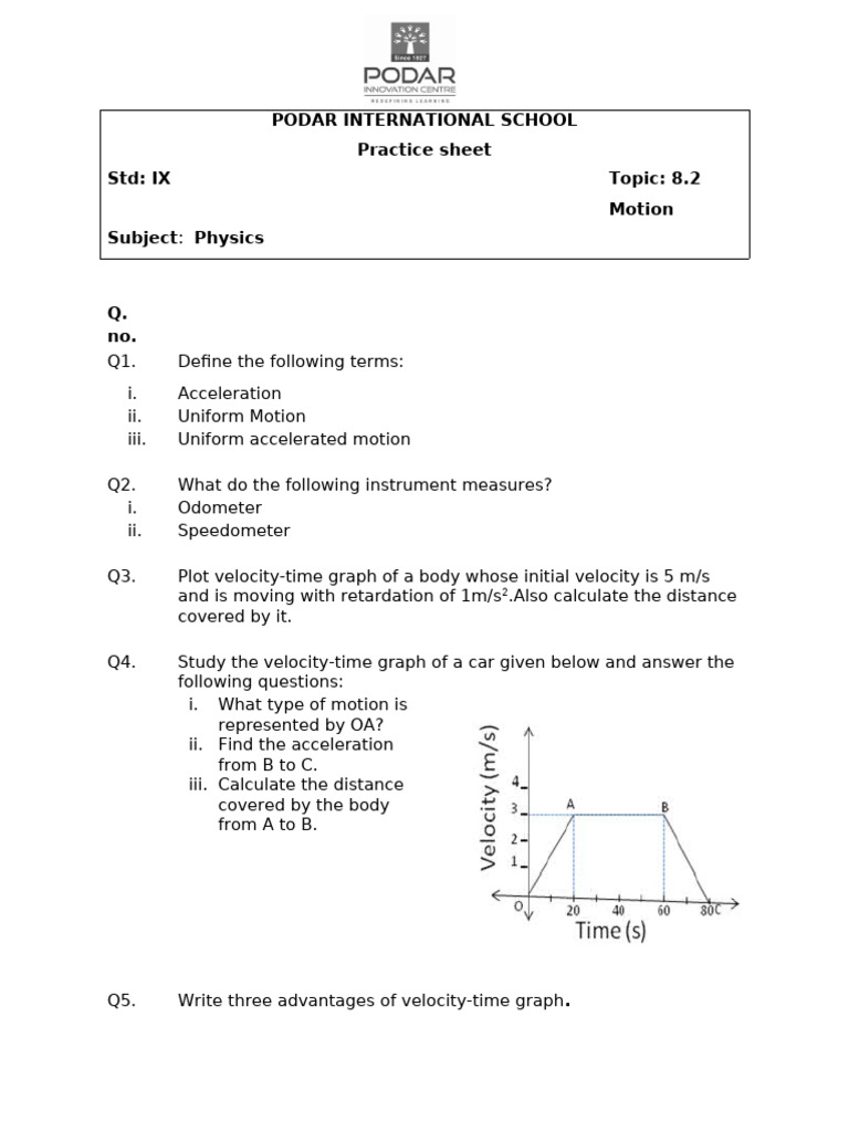 Ps CB Ix Phy 8.2 Motion | PDF | Acceleration | Velocity