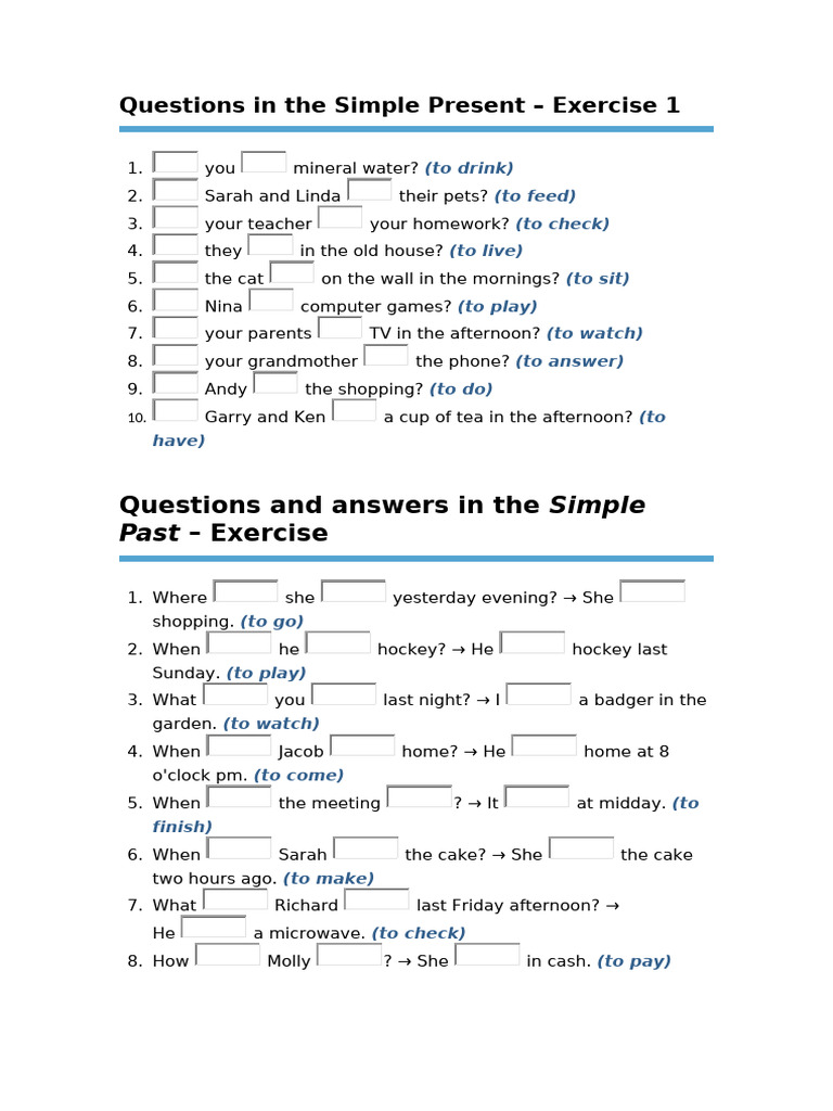 Simple Present and Past Question Exercises | PDF