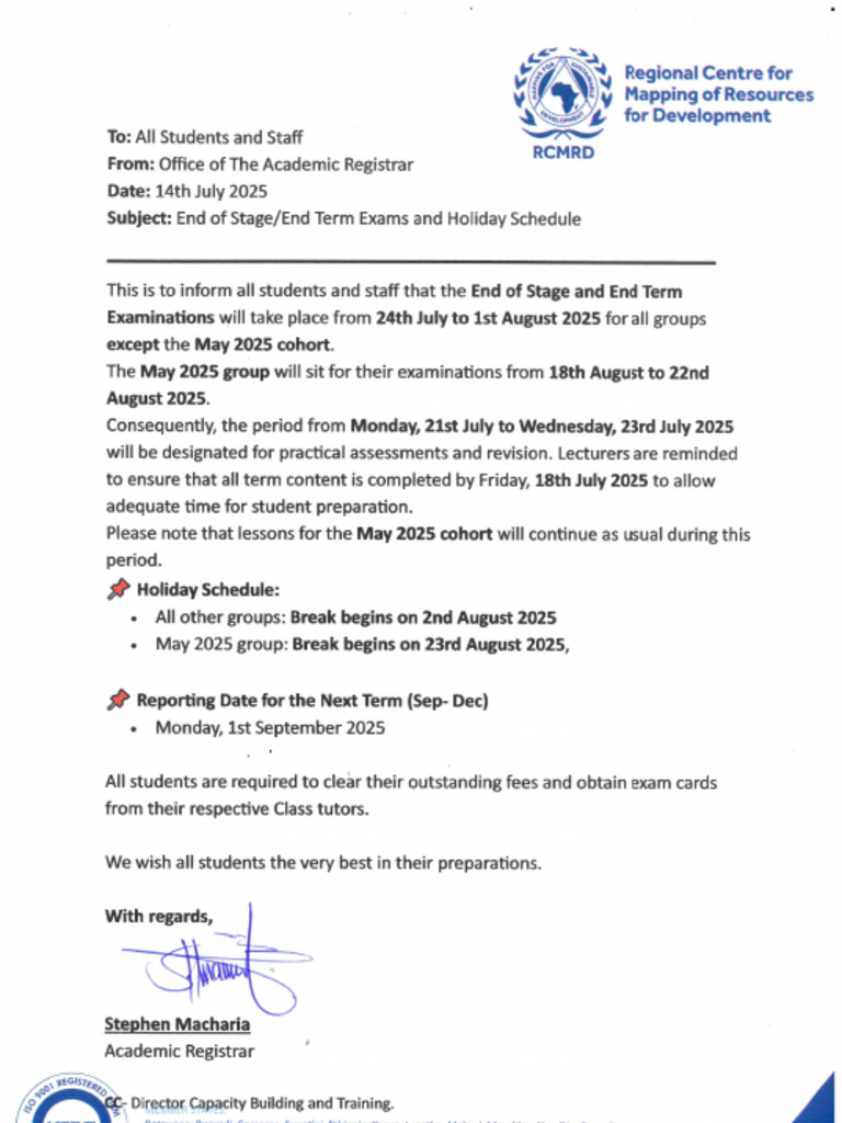 Holiday Break & Exam Schedule | PDF