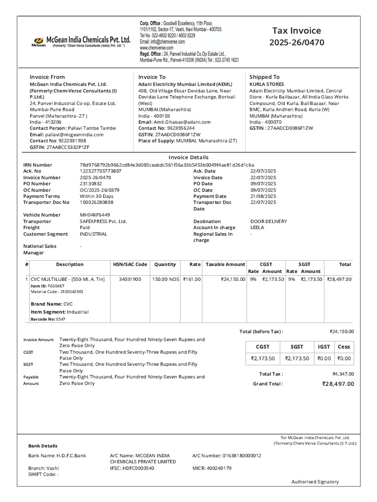 Tax Invoice - 2025-26 - 0470 - 2025-07-22 | PDF | Invoice | Taxes