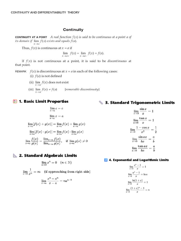 Continuity and Differentiability Theory | PDF