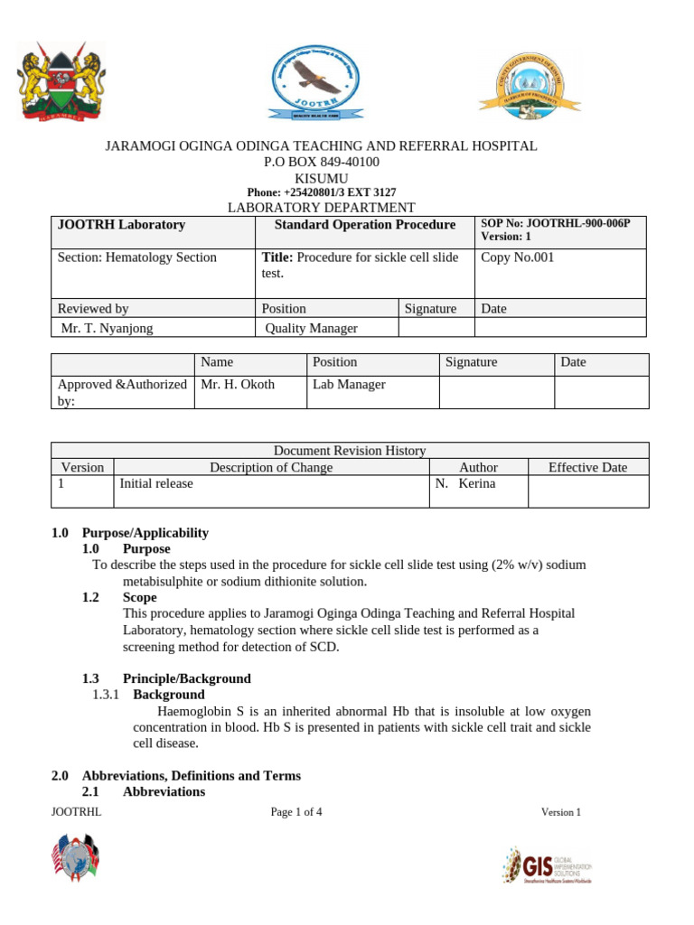 006 Procedure For Sickle Cell Slide Test. | PDF | Clinical Medicine