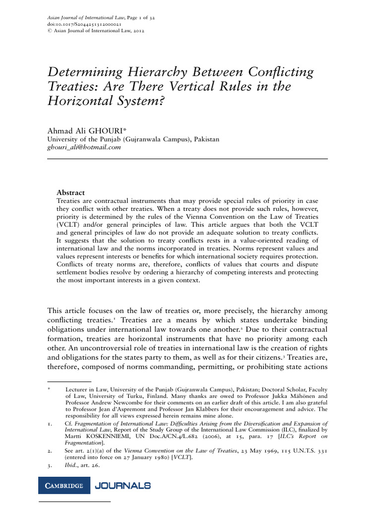 Determining Hierarchy Between Conflicting Treaties - Are There Vertical ...