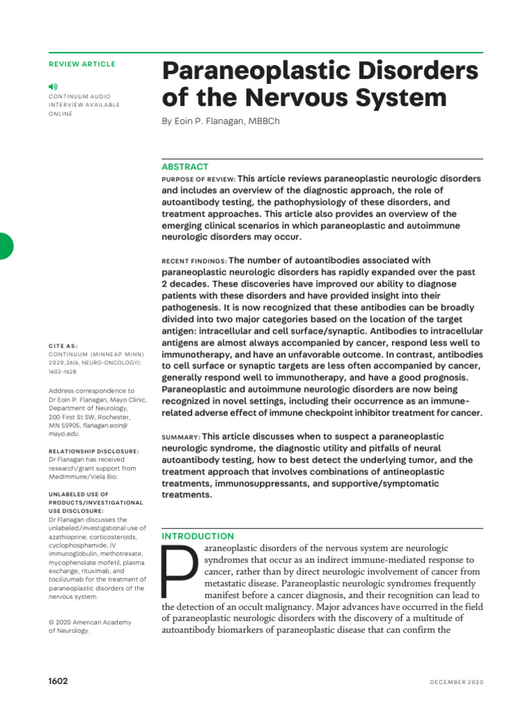 Paraneoplastic Neurologic Disorders Overview | PDF | Neurology ...