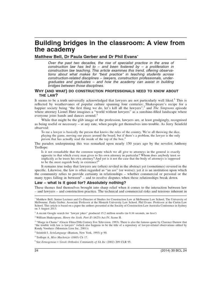 Building Bridges in The Classroom - A View From The Academy | PDF ...