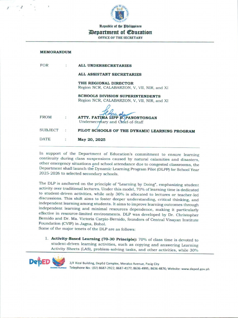 Pilot Schools of The Dynamic Learning Program | PDF