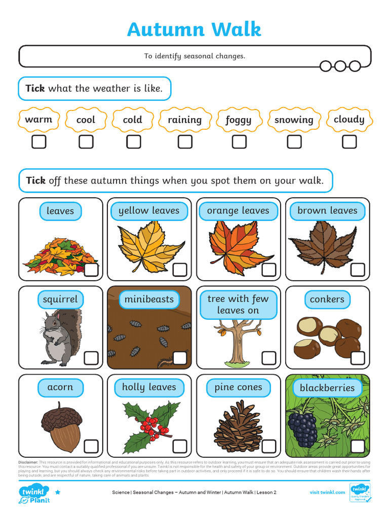 Worksheet 2 Autumn Walk | PDF