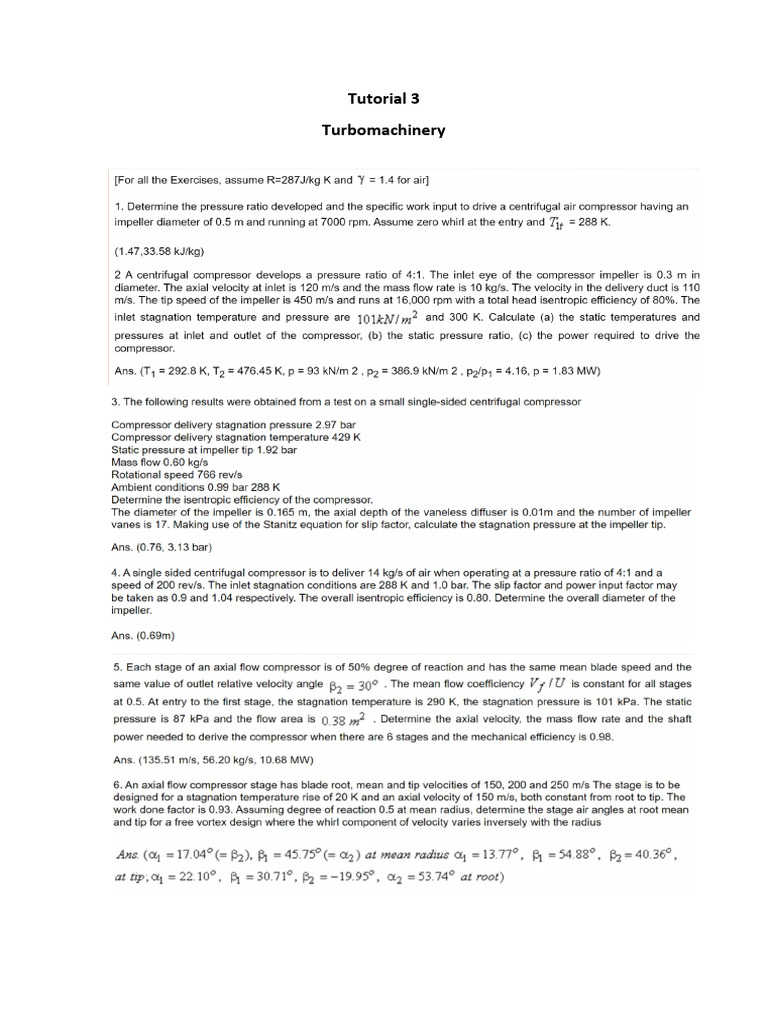Tutorial 3 Turbomachinery | PDF