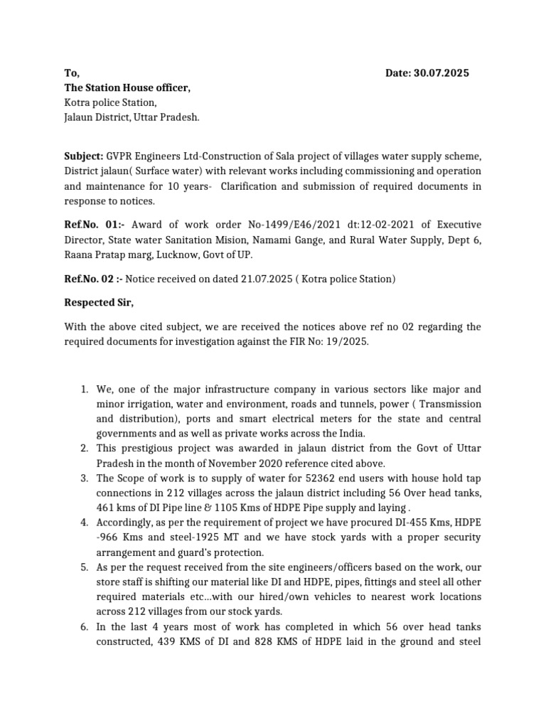 Reply Letter To Kotra Police Station | PDF | Hydraulic Engineering ...