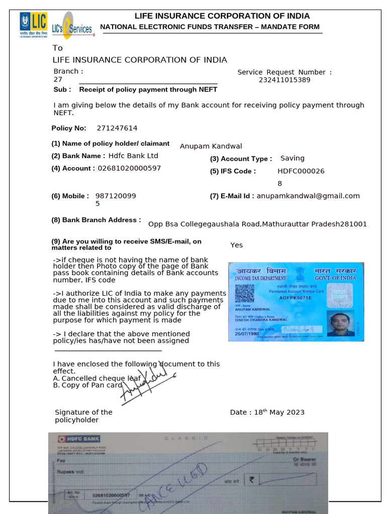 NEFT Form 232411015389 | PDF
