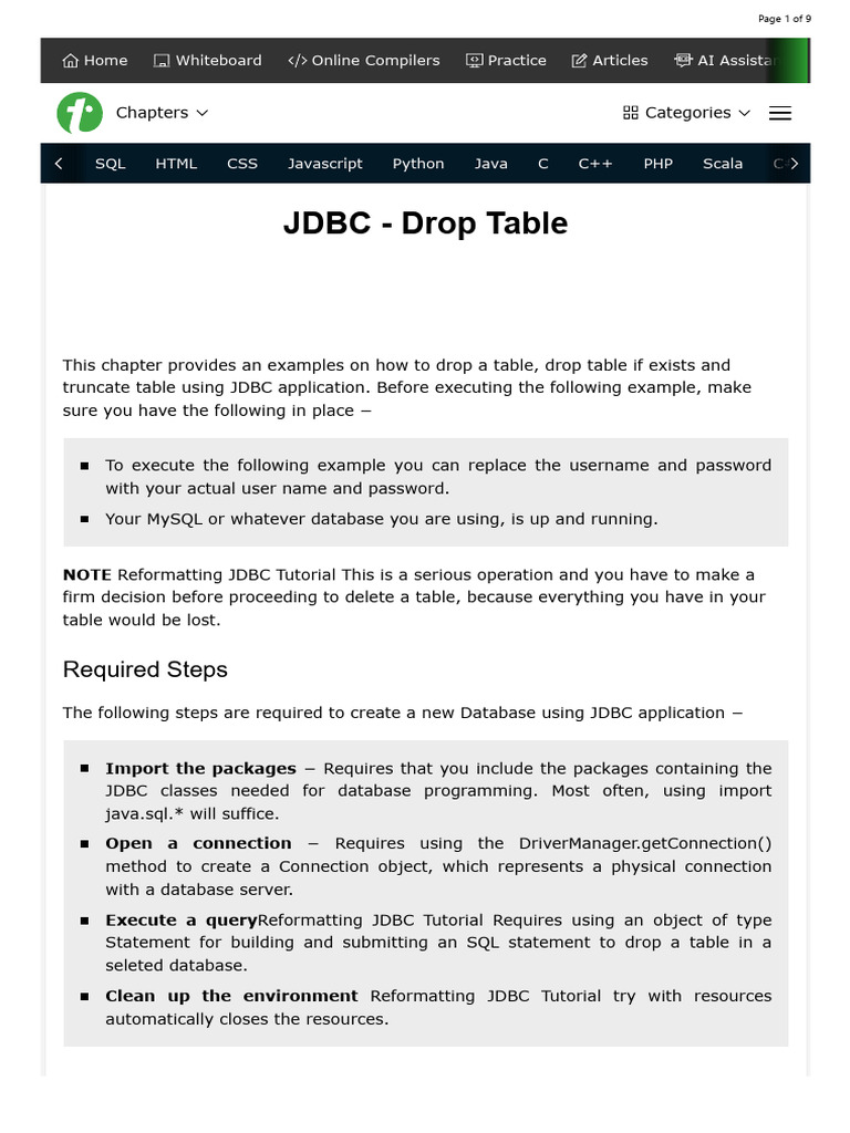 JDBC Drop Tables | PDF | Databases | Table (Database)