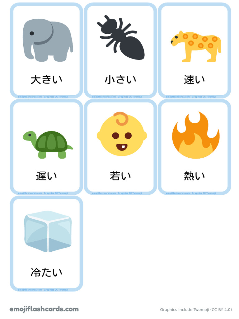 Japanese Adjectives For Beginners Set 1 Small A4 Flashcards | PDF