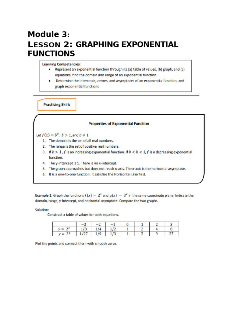 Module 3. Lesson 2. Graphing Exponential Functions | PDF