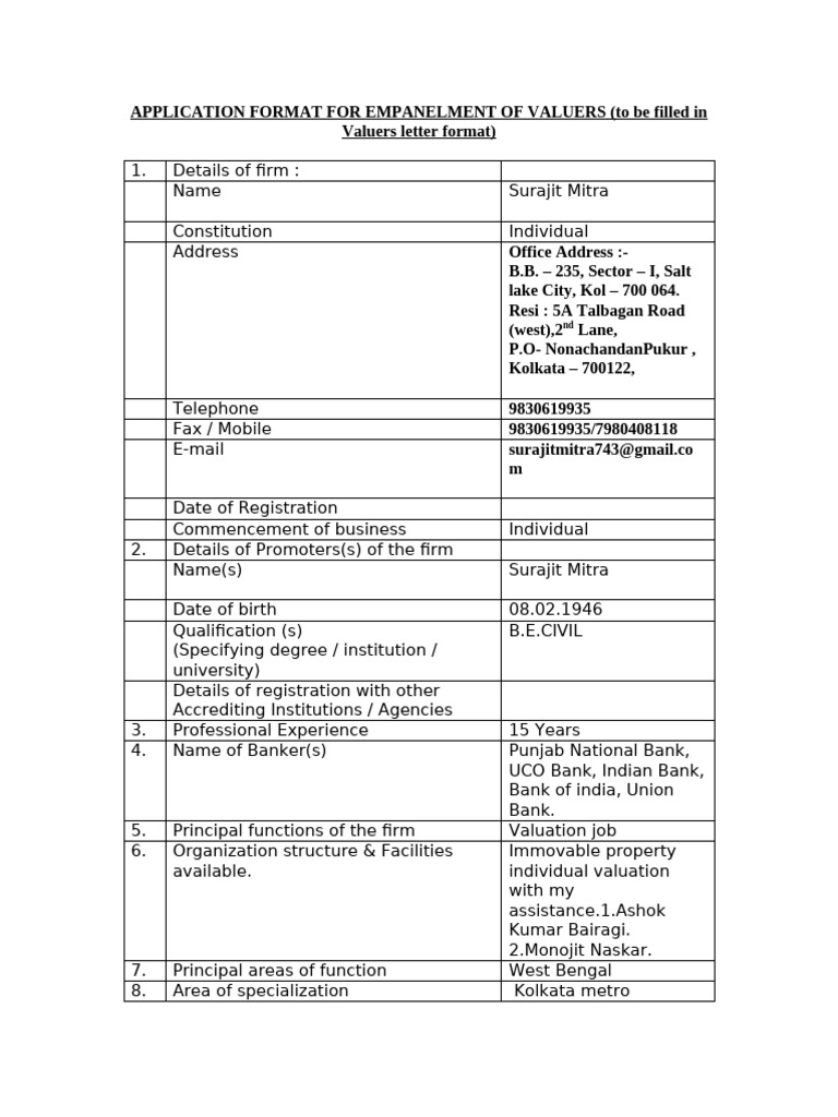 Valuer Empanelment Application Format 2025 | PDF | Real Estate ...