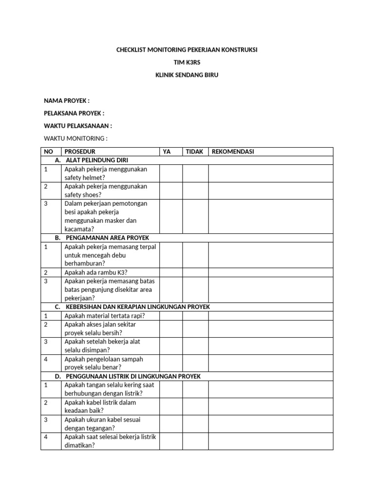 Ceklis Inspeksi Proyek Konstruksi | PDF