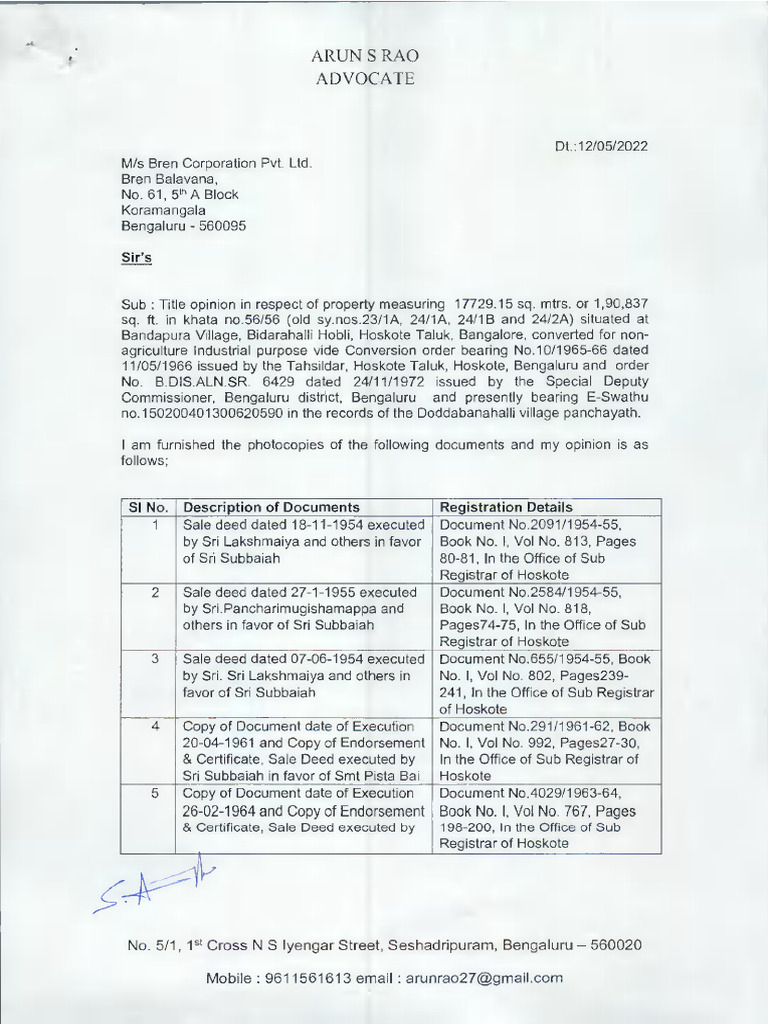 Title Report of BREN ASPERA With Bar Council No | PDF