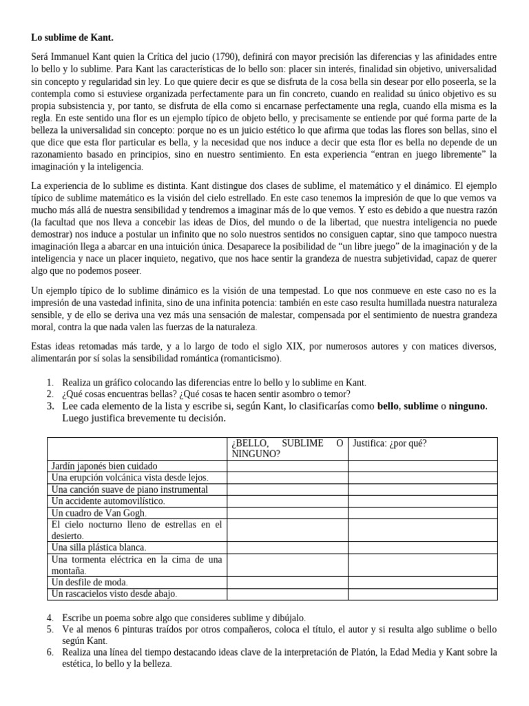 Lo Sublime de Kant | PDF | Immanuel Kant | Metafísica