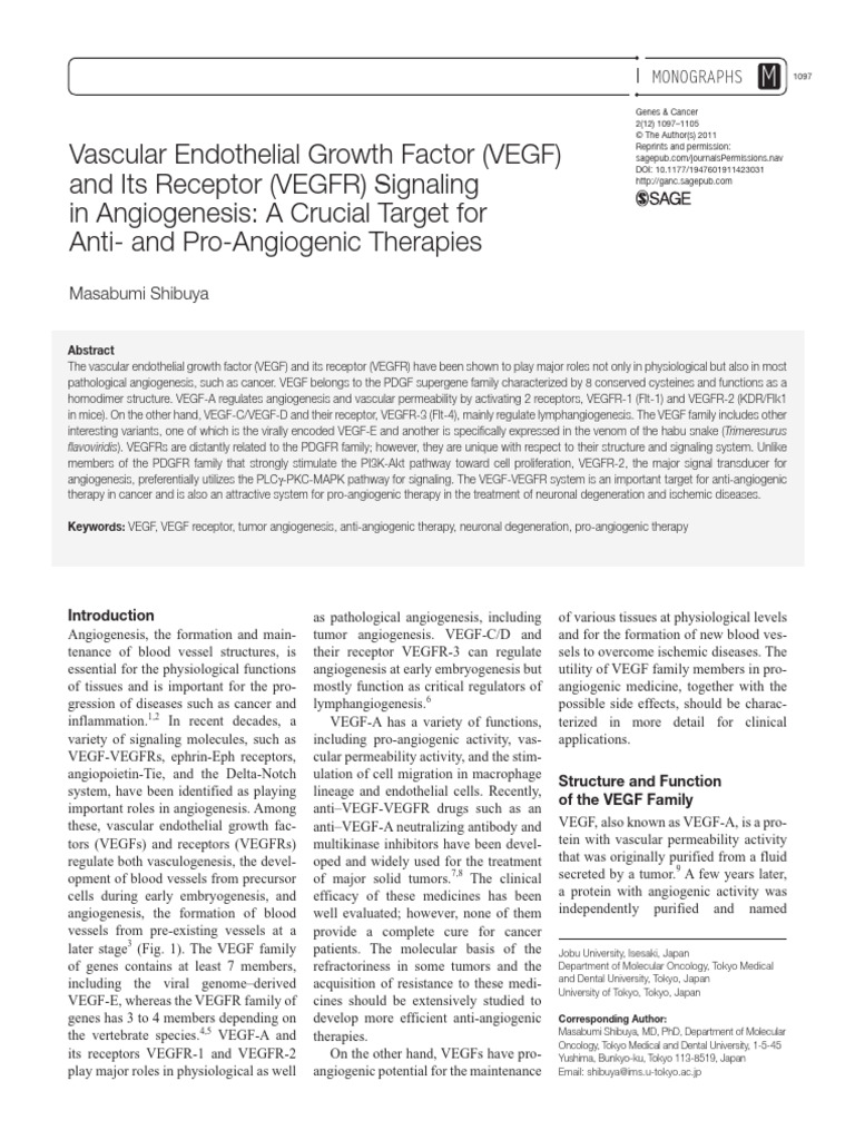 Vascular Endothelial Growth Factor (VEGF) and Its Receptor (VEGFR ...