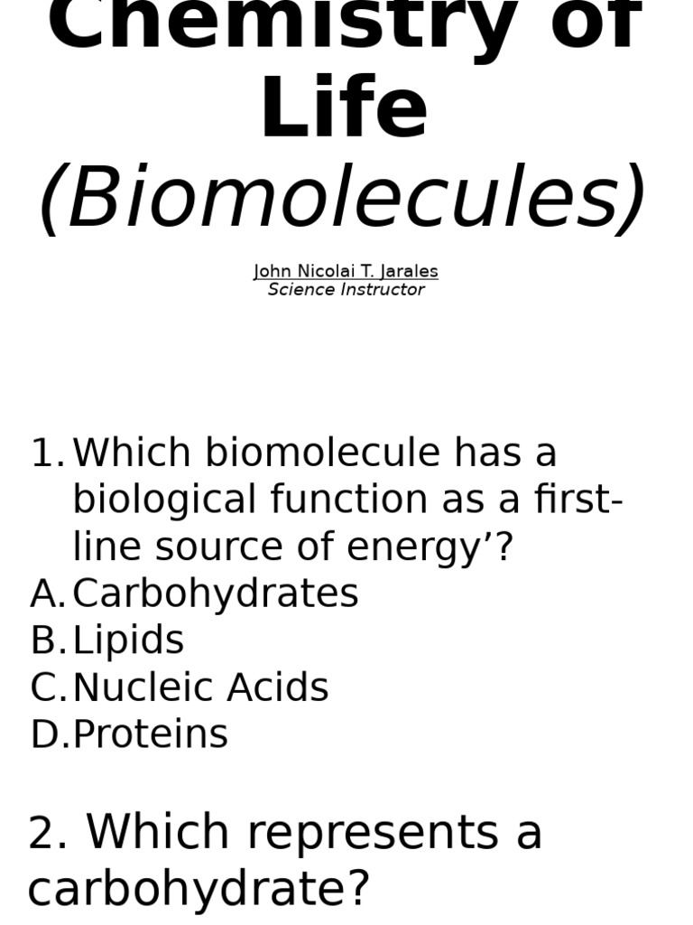 Biomolecules Pre-Test | PDF