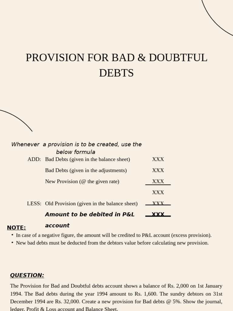 Provision For Bad & Doubtful Debts Final | PDF | Bad Debt | Debt