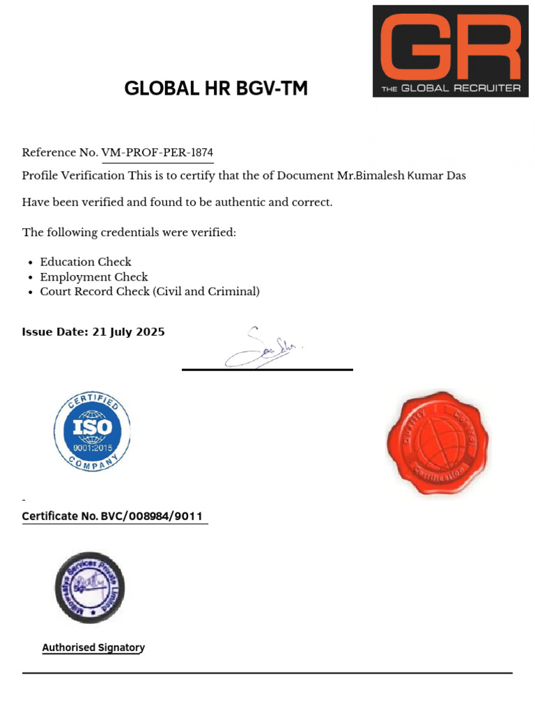 BVC Profile Verification Certificate | PDF