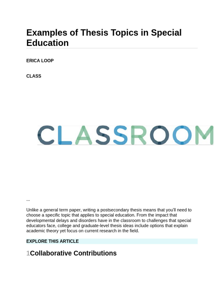 Thesis Topics in Special Education | PDF | Special Education | Teachers