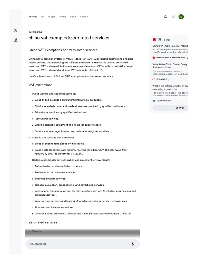 China VAT Exemptions and Zero-Rated Services | PDF | Value Added Tax ...