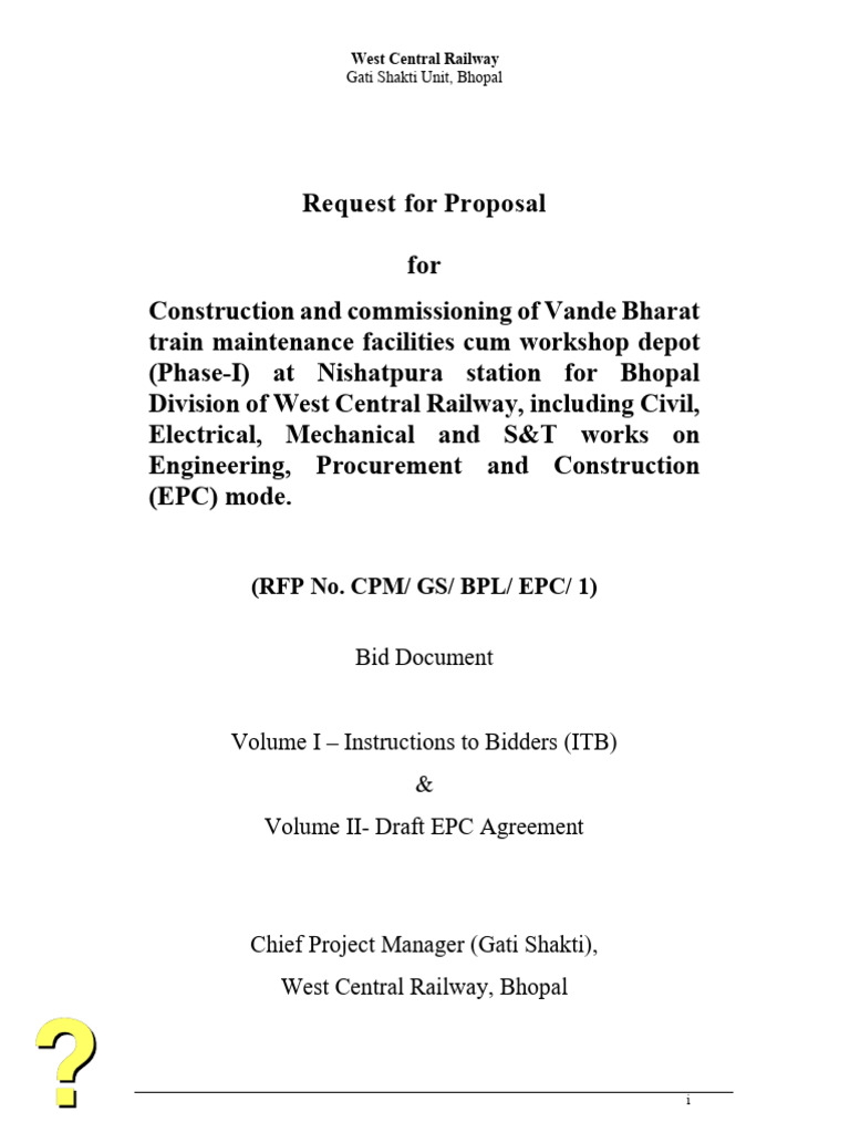 RFP Vande Bharat-Nishatpura WCR | PDF | Joint Venture | Consortium