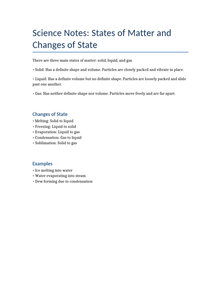 Science Notes States and Changes of Matter | PDF
