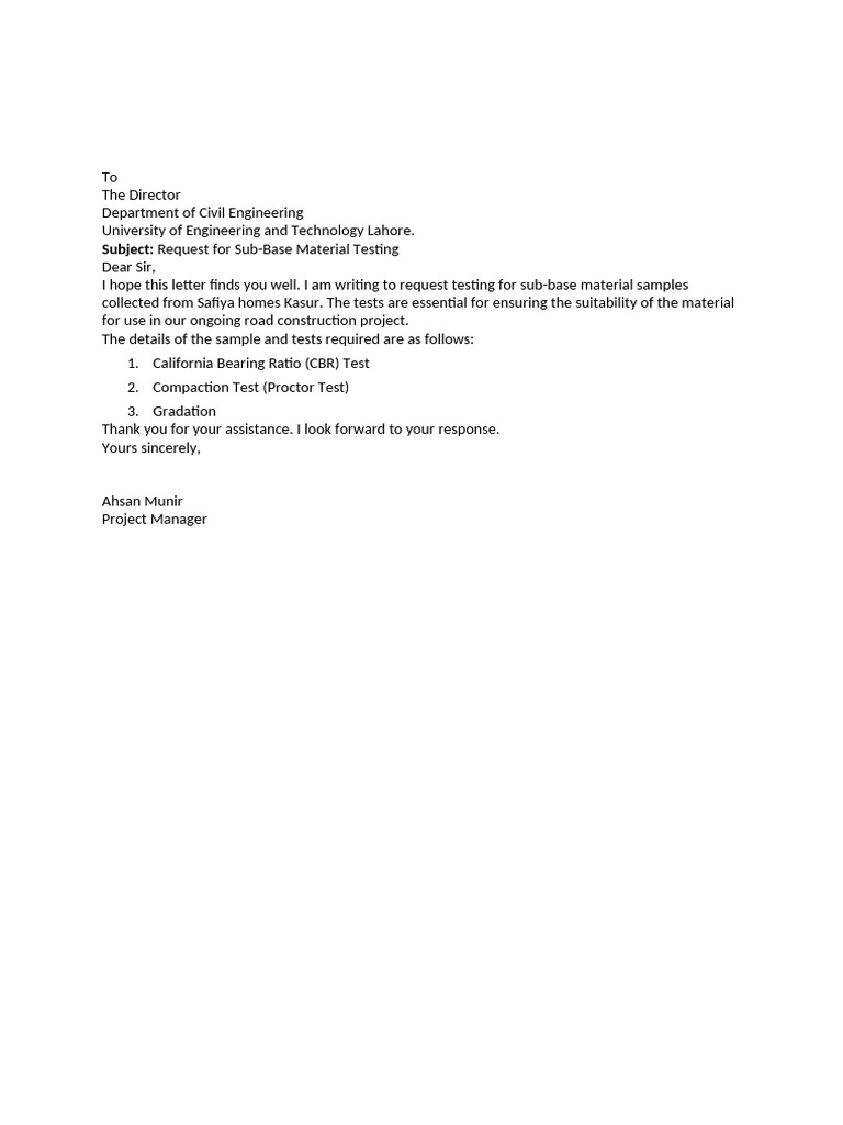 Sub-Base Material Testing Request | PDF