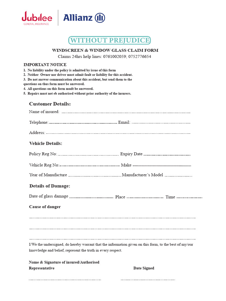 Windscreen Claim Form Instructions | PDF