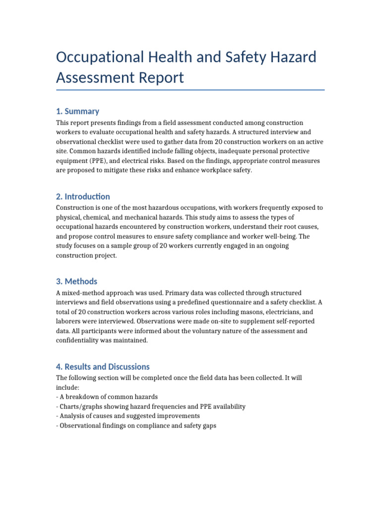 OHS Assessment Report Template | PDF | Occupational Safety And Health ...