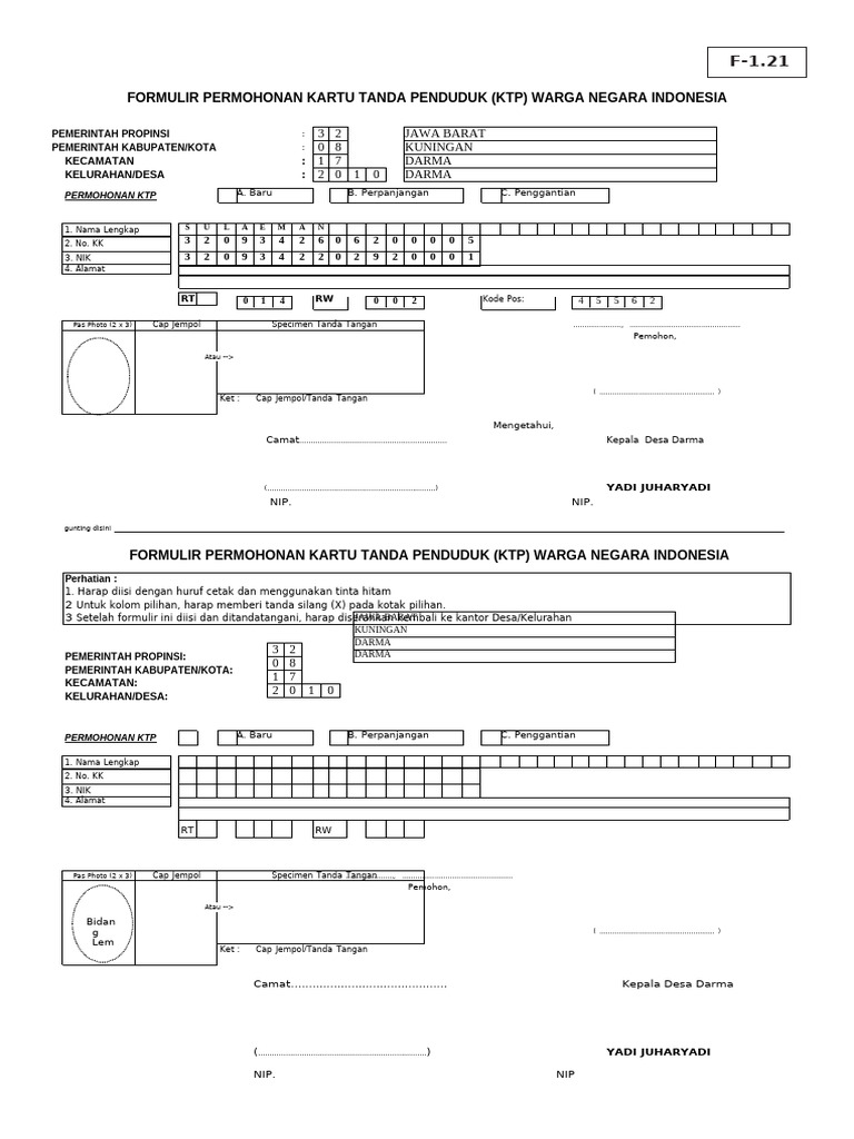 Panduan Pengisian Formulir KTP | PDF