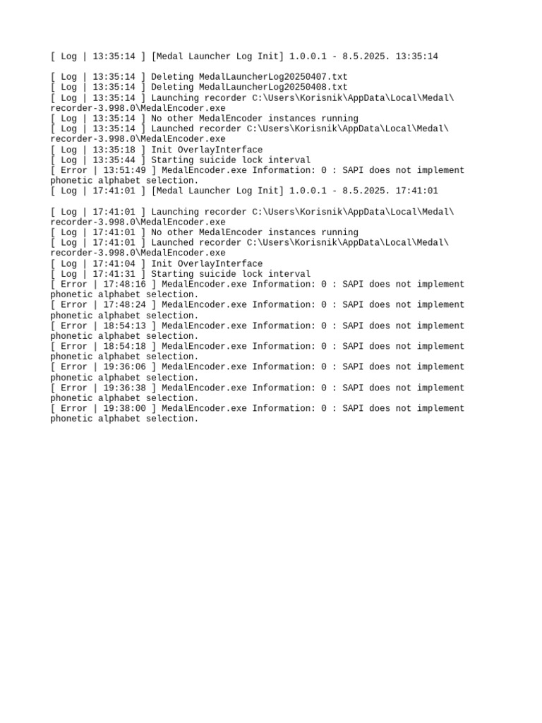 Medal Launcher Log 20250508 | PDF