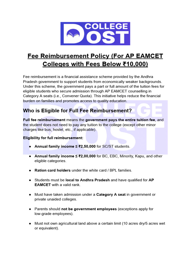 AP EAMCET Fee Reimbursement Guide 2025 | PDF | Tuition Payments