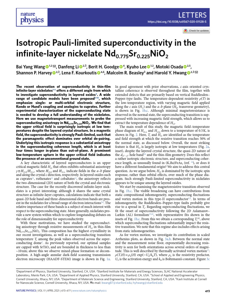 Isotropic Pauli-Limited Superconductivity (NdNiO3) | PDF | Superconductivity | High Temperature ...