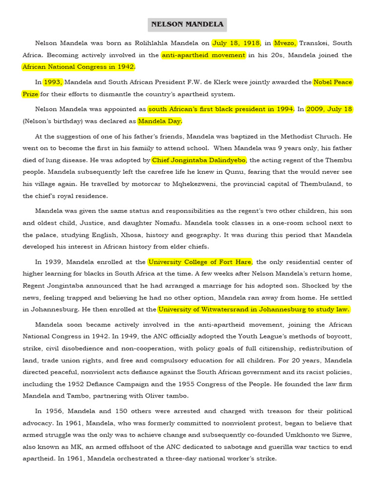 The Biography - Nelson Mandela | PDF | Nelson Mandela | African ...