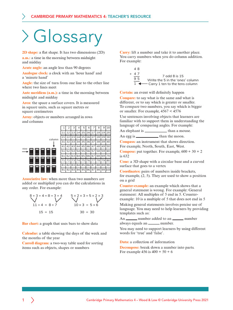 Prim Maths 4 2ed TR Glossary | PDF | Mathematical Concepts | Mathematics