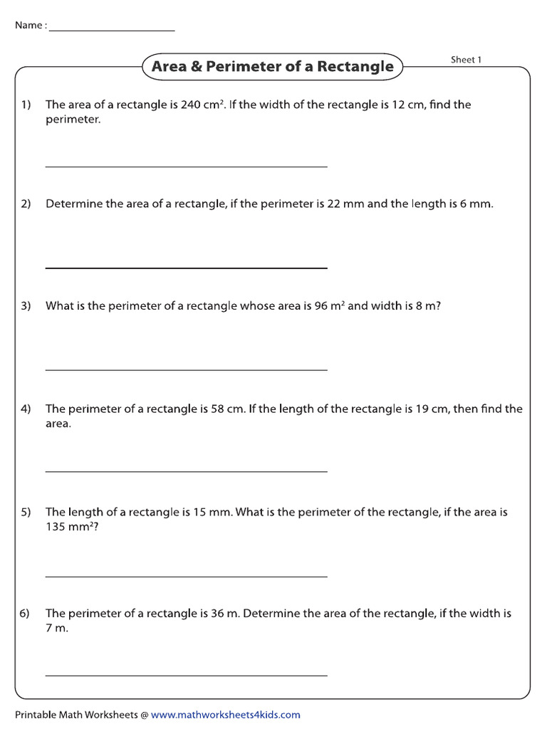 Worksheets 4th Grade Shapes Metric Rectangle Area Perimeter All Key ...
